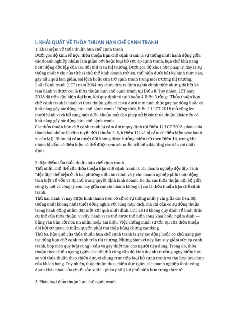 Khai Quat Ve Thoa Thuan Han Che Canh Tranh | PDF
