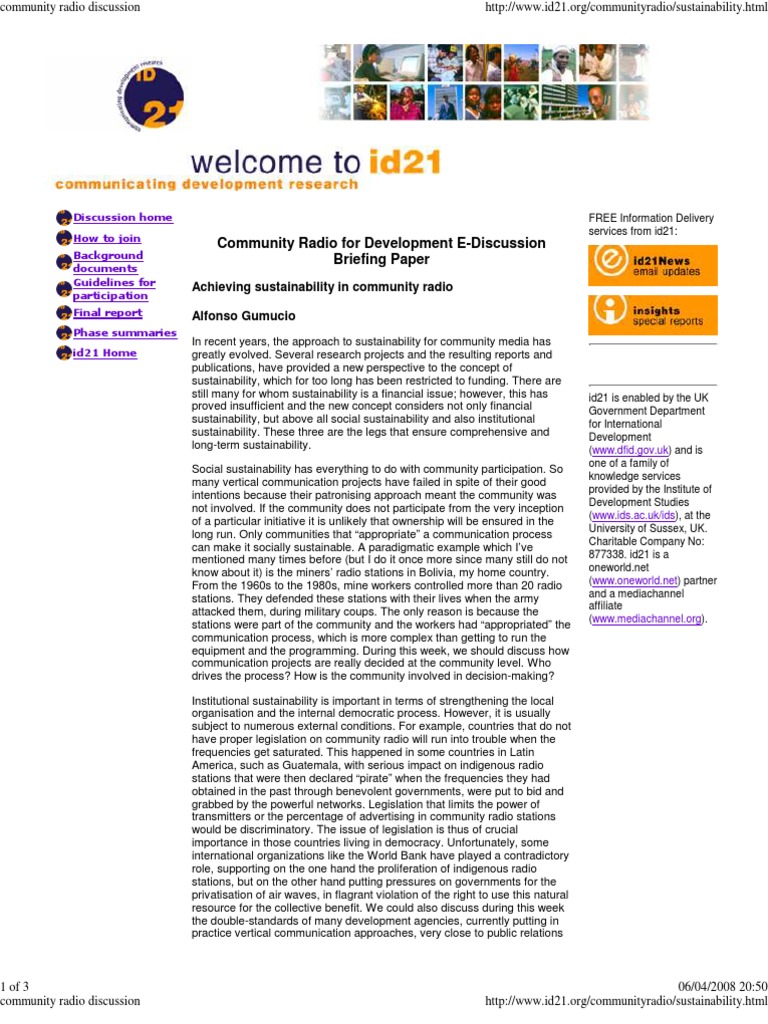 Community Radio For Development (1d21) | PDF | Sustainability | Community