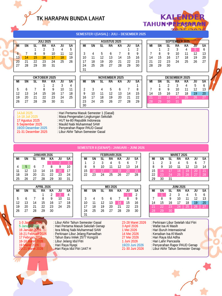 Kalender Akademik TK Harapan Bunda 2025 | PDF