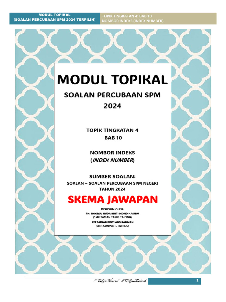 t4 Bab 10 Nombor Indeks (Pspm 2024) - Skema | PDF