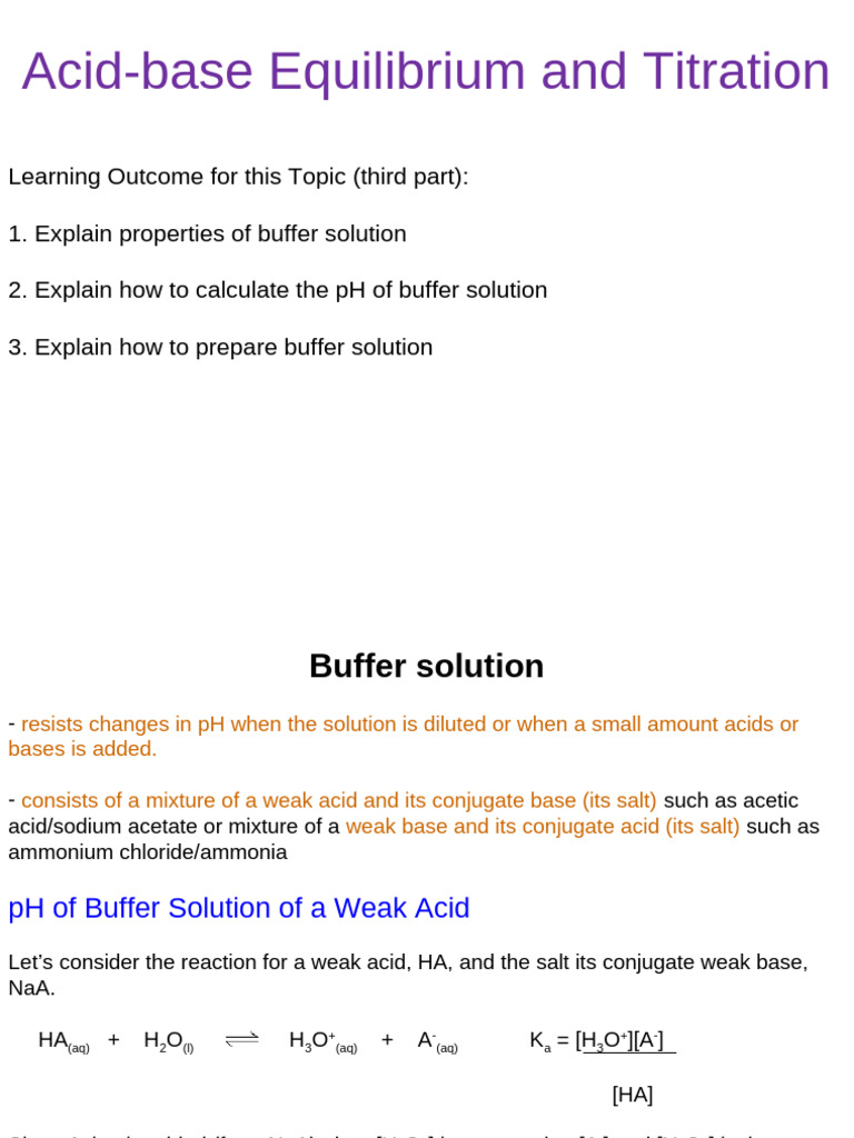 Buffer Solutions: Properties and pH Calculations | PDF | Buffer ...