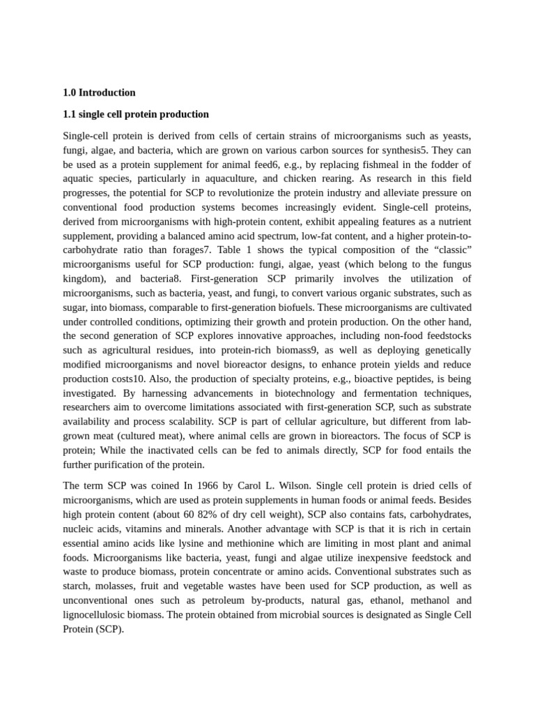 Single Cell Protein Production Overview | PDF | Fermentation | Biology