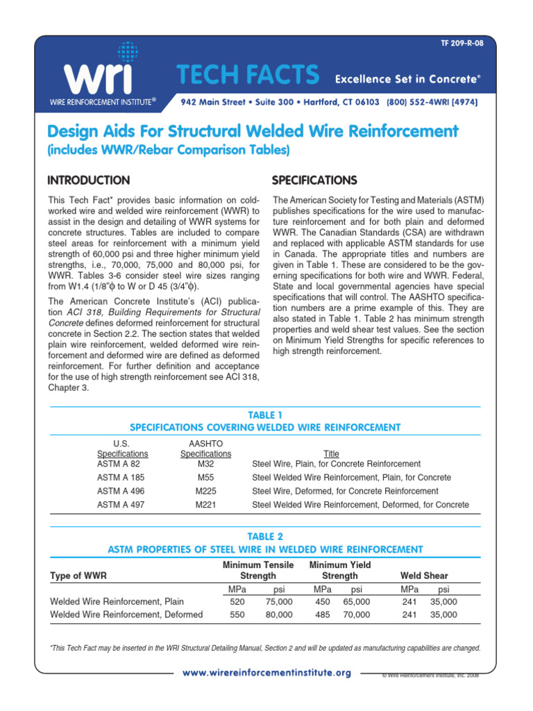 Design Aids For Structural Welded Wire Reinforcement: (Includes WWR ...