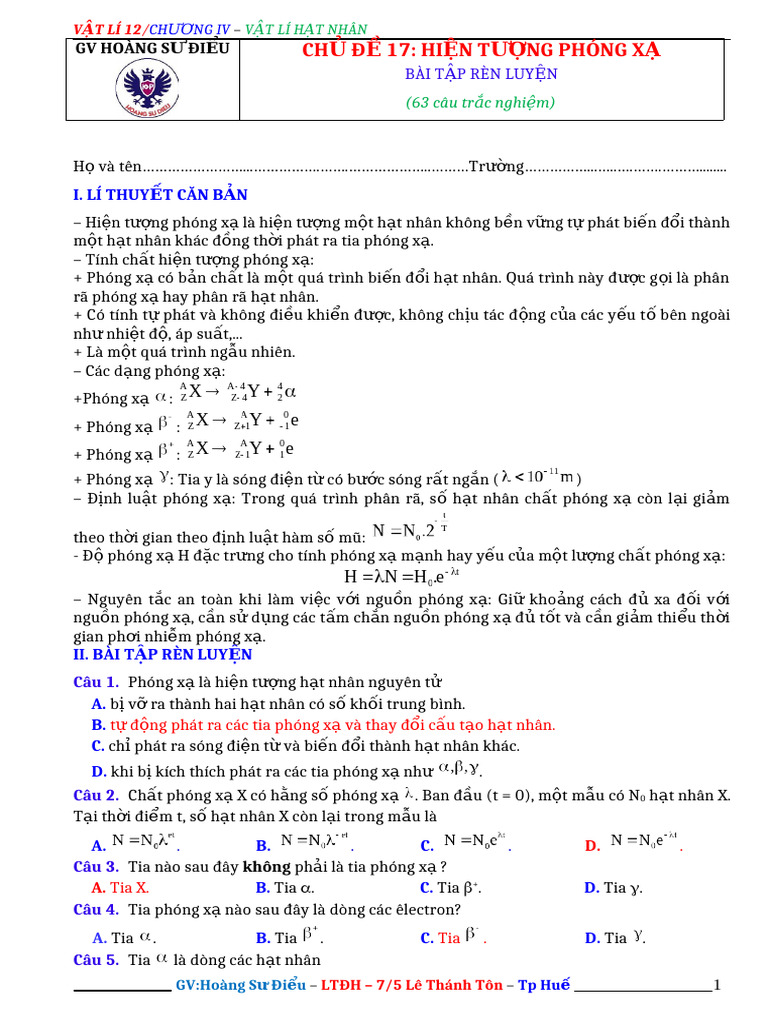 4. Hiện Tượng Phóng Xạ | PDF