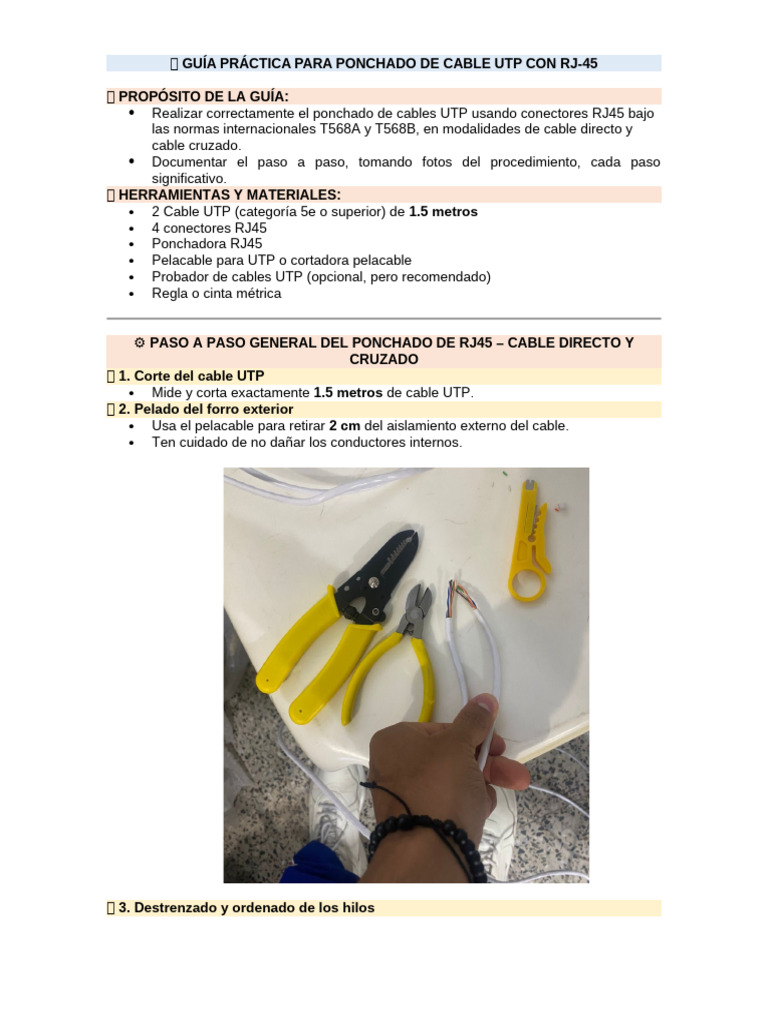 Ponchado de Cable UTP con RJ45: Guía Práctica | PDF | Ingeniería ...
