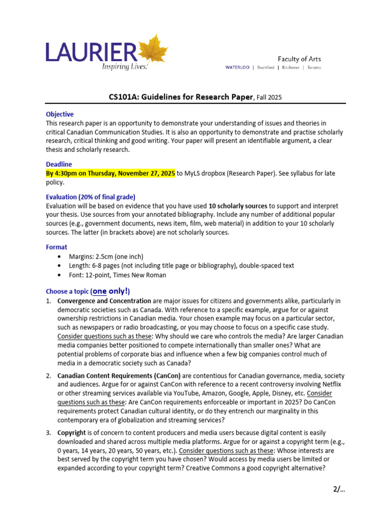 CS101A Research Paper Guidelines 2025F | PDF | Streaming Media ...