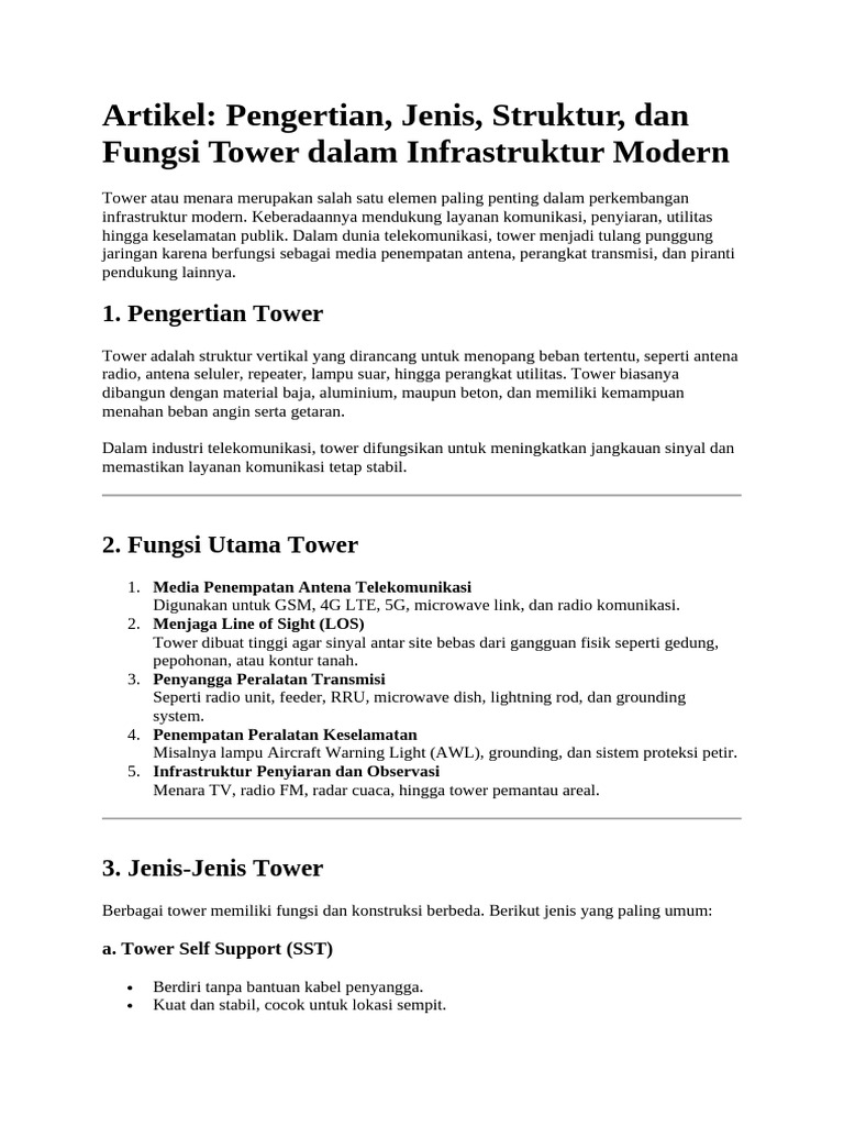 Jenis dan Fungsi Tower dalam Infrastruktur | PDF