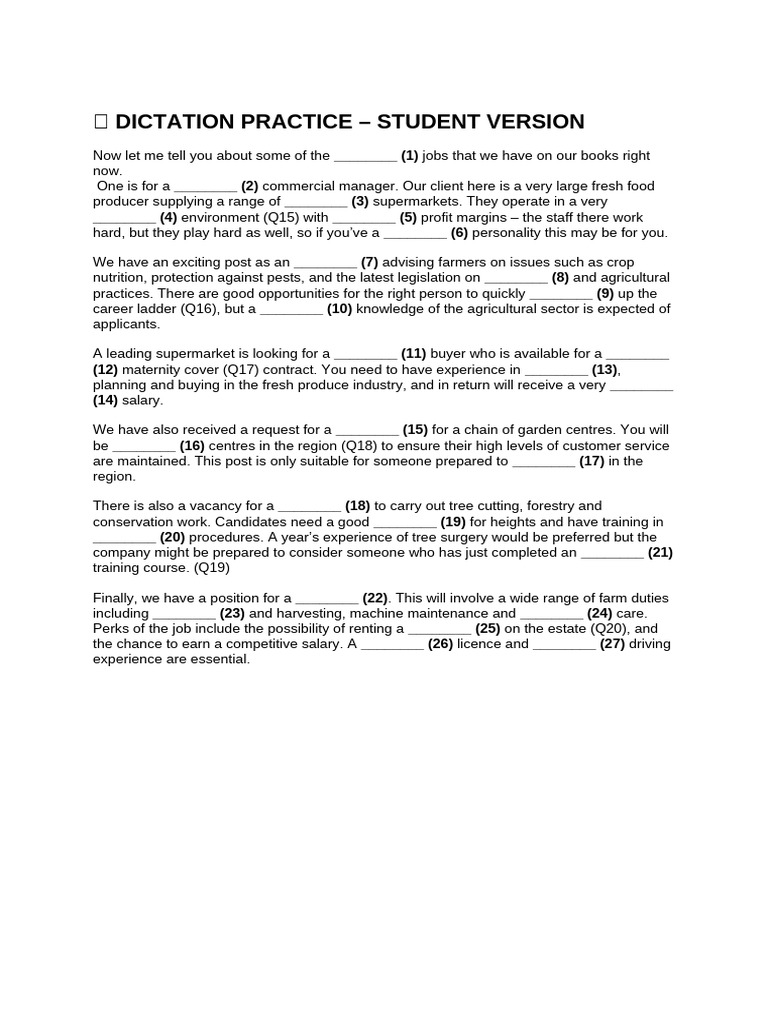 ? Dictation Practice - Student Version | PDF | Knitting | Yarn