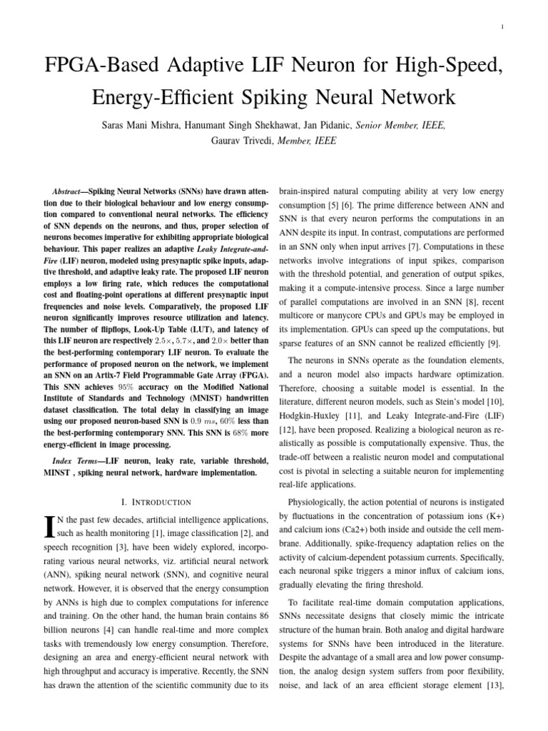 FPGA Adaptive LIF Neuron for SNNs | PDF | Neuroscience | Computing