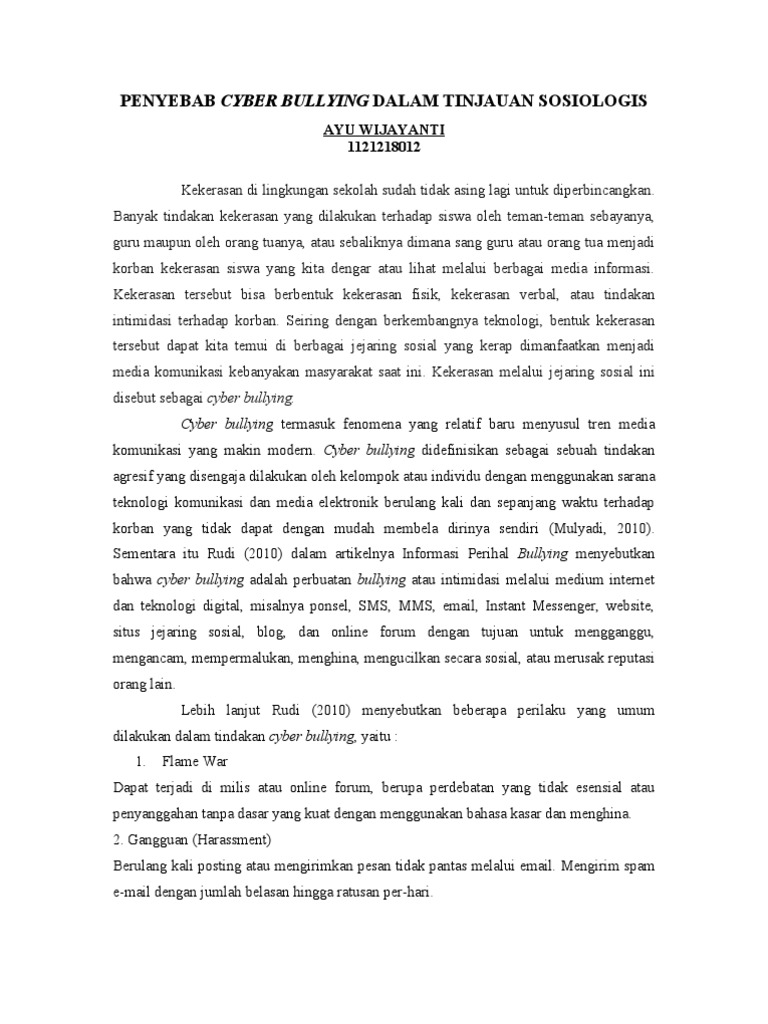 Penyebab Cyber Bullying Dalam Tinjauan Sosiologis | PDF | Ilmu Sosial ...