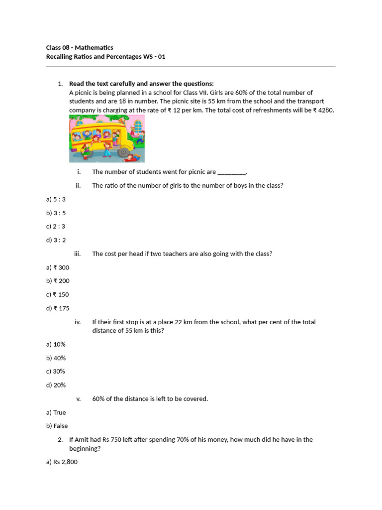 Ratios and Percentages Worksheet for Class 8 | PDF | Sunscreen