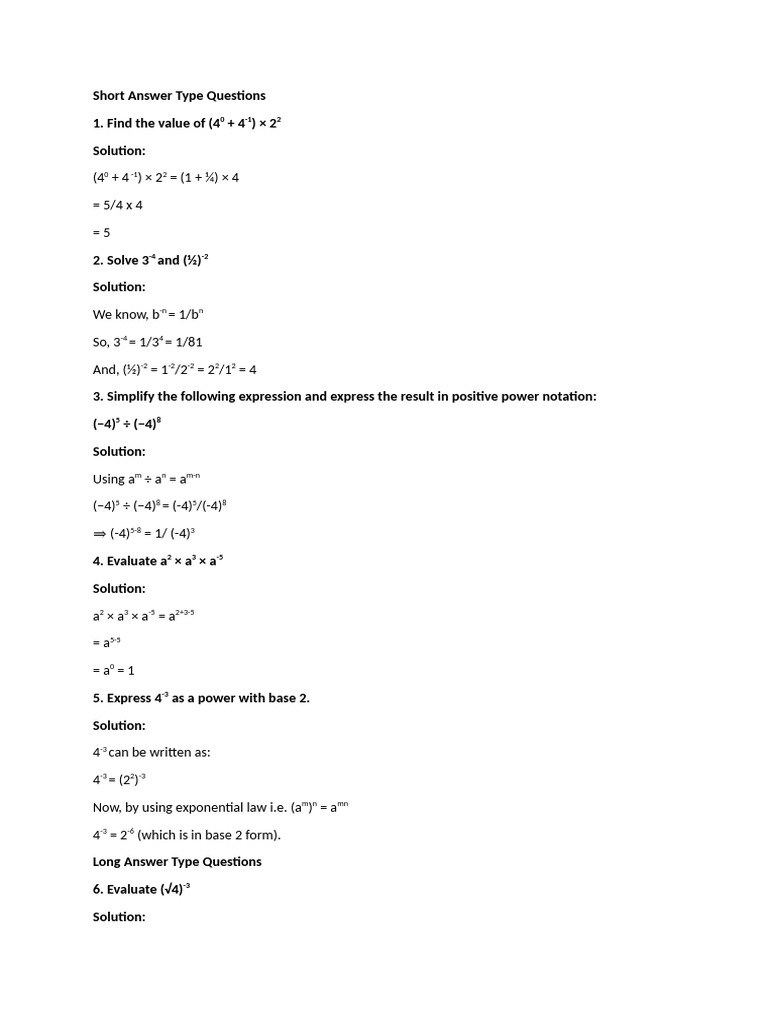 Exponents and Powers Vip Q Ans | PDF | Weight | Mathematics