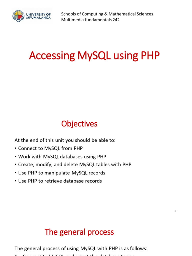 Accessing Mysql Using PHP | PDF | Databases | Php