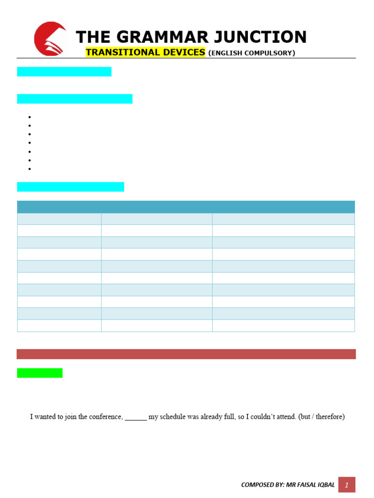 Transitional Devices | PDF | Sentence (Linguistics)