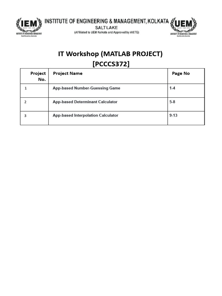Project Report Index Page and Format | PDF | Matrix (Mathematics ...