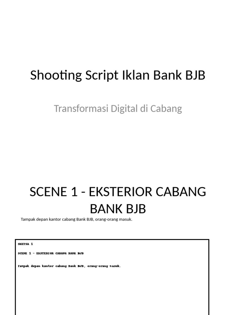 Shooting Script BJB Transformasi Digital Presentasi | PDF
