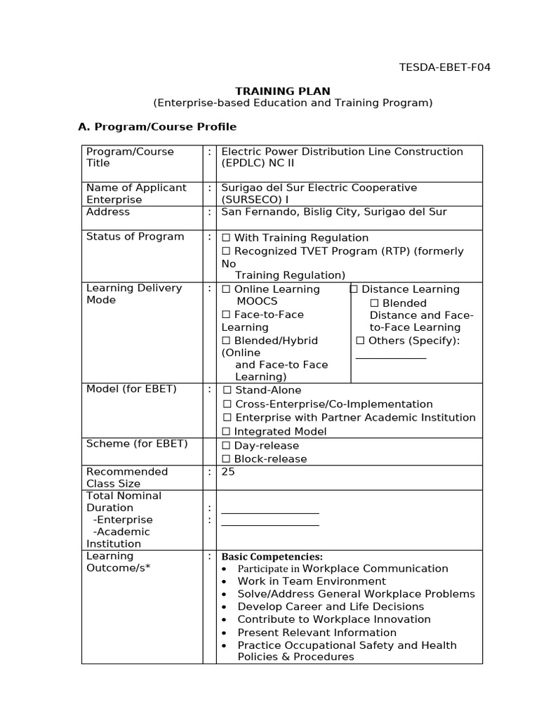 Electric Power Distribution Training Plan | PDF | Personal Protective ...