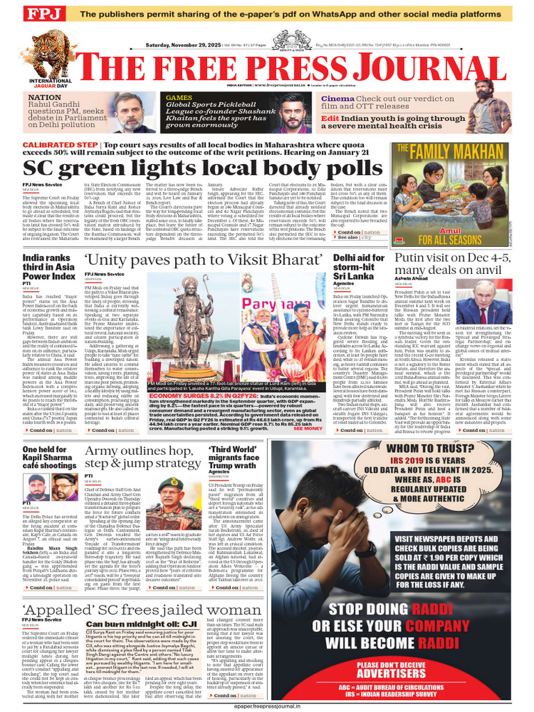 Free Press Journal 29-11-2025 | PDF | Narendra Modi