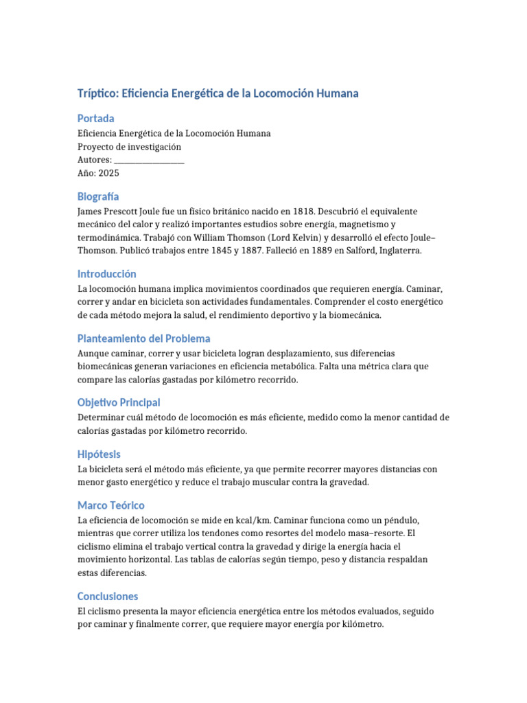 Triptico Locomocion Humana | PDF