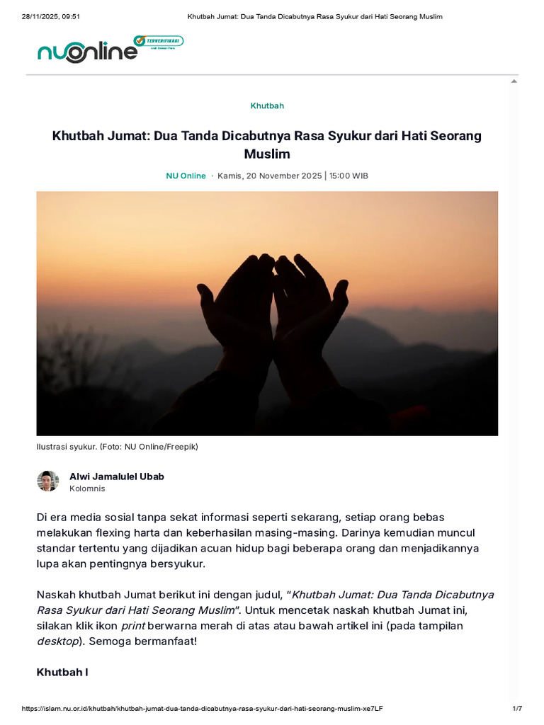 Dua Tanda Hilangnya Rasa Syukur Muslim | PDF