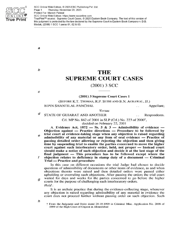 (2001) Bipin Shantilal Panchal vs. State of Gujrat & Anr | PDF ...