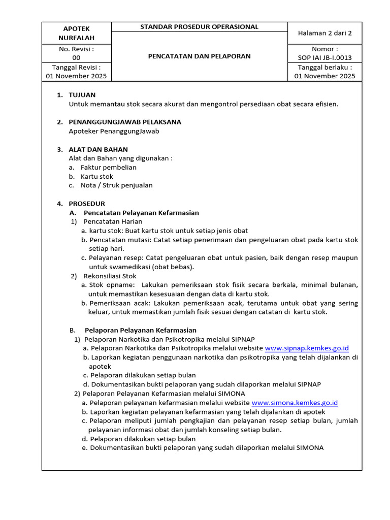 Sop Pencatatan Dan Pelaporan | PDF