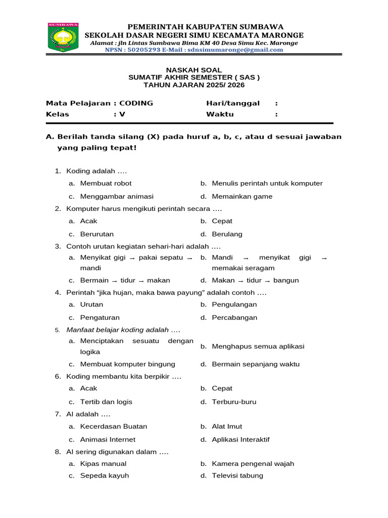 Soal Sts Coding 2025 | PDF