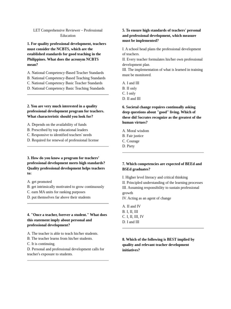 LET Reviewer for Teacher Development | PDF | Learning | Teachers