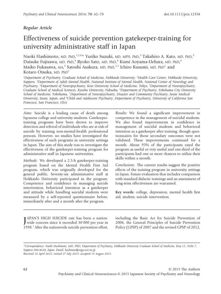 Psychiatry Clin Neurosci - 2015 - Hashimoto - Effectiveness of Suicide ...