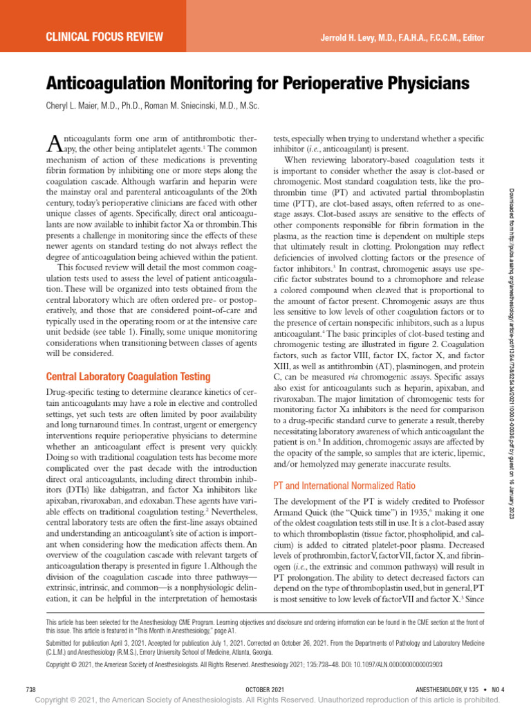 Anticoagulation Monitoring For Perioperative Physicians | PDF ...