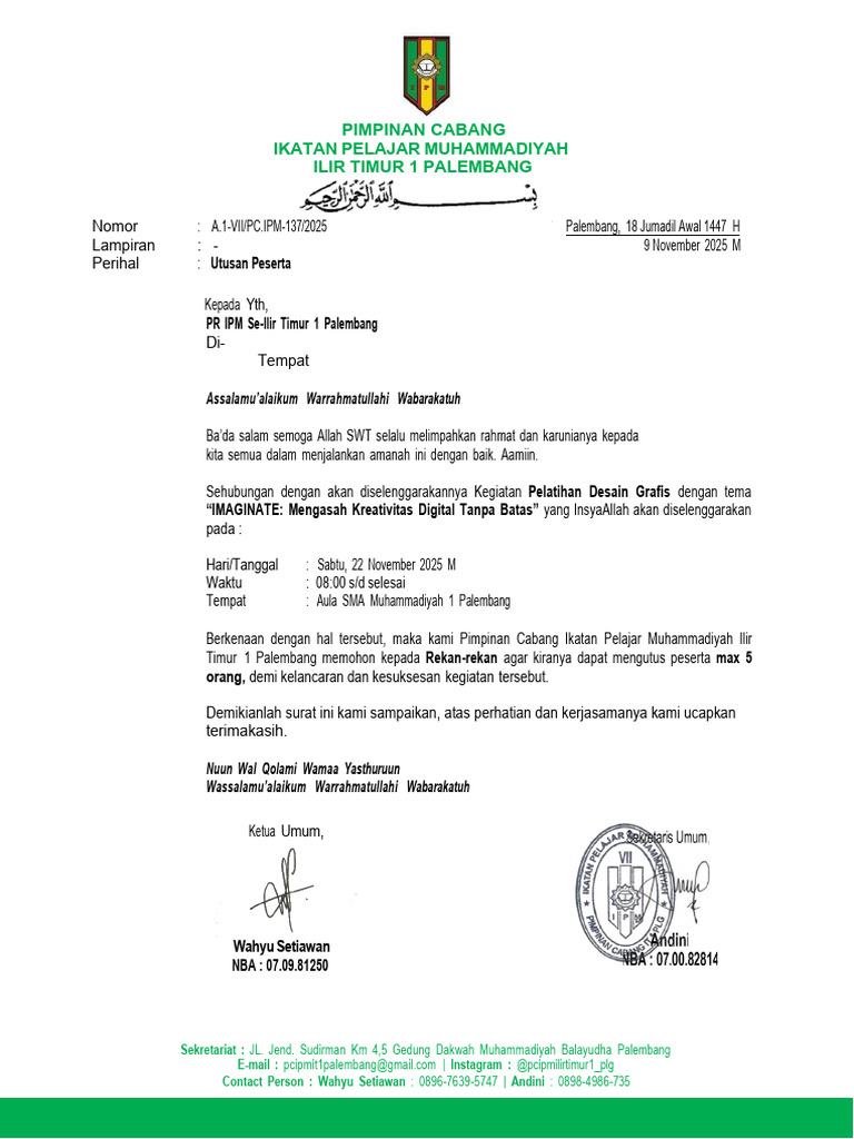 Surat Utusan Peserta Pelatihan Desain Grafis (New) | PDF