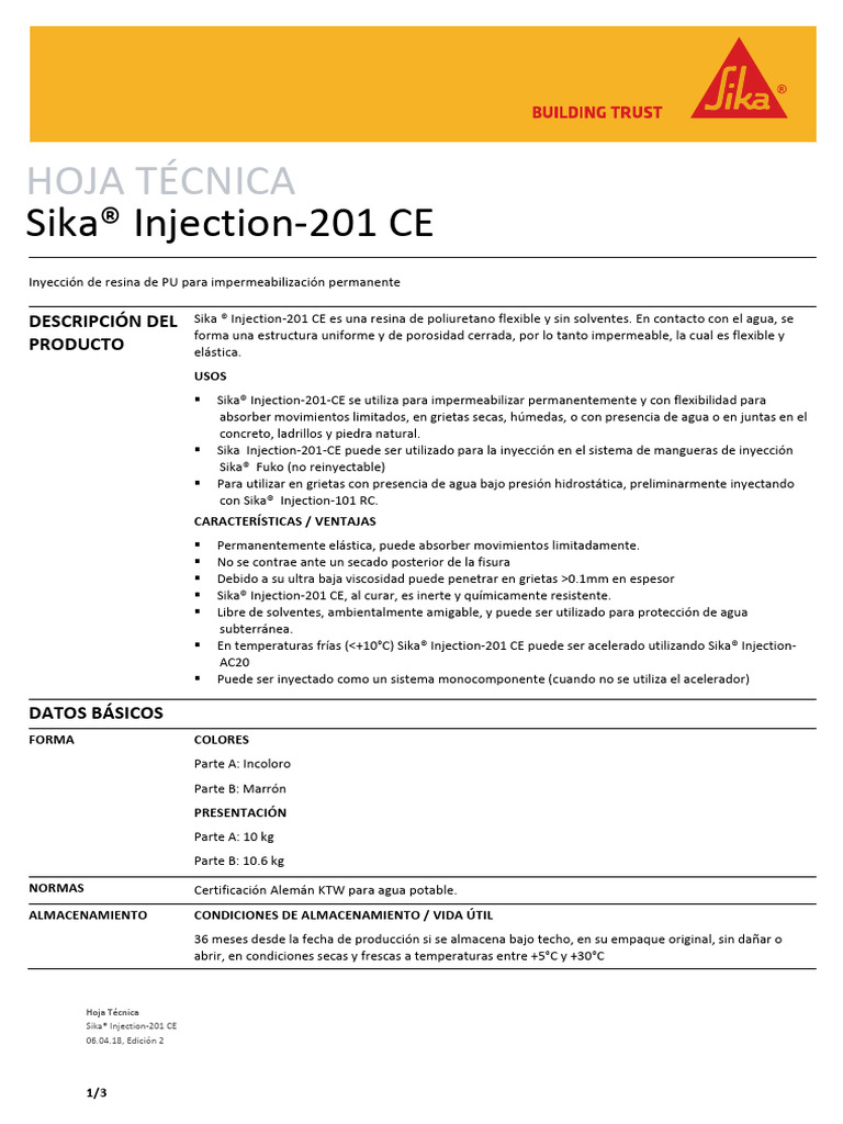 HT Sika Injection 201 CE | PDF | Materiales
