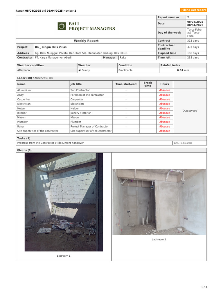 Daily Report B4 Bingin Hills 08-04-2025 | PDF