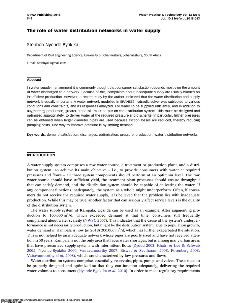 The Role of Water Distribution | PDF | Water Supply Network | Water Supply