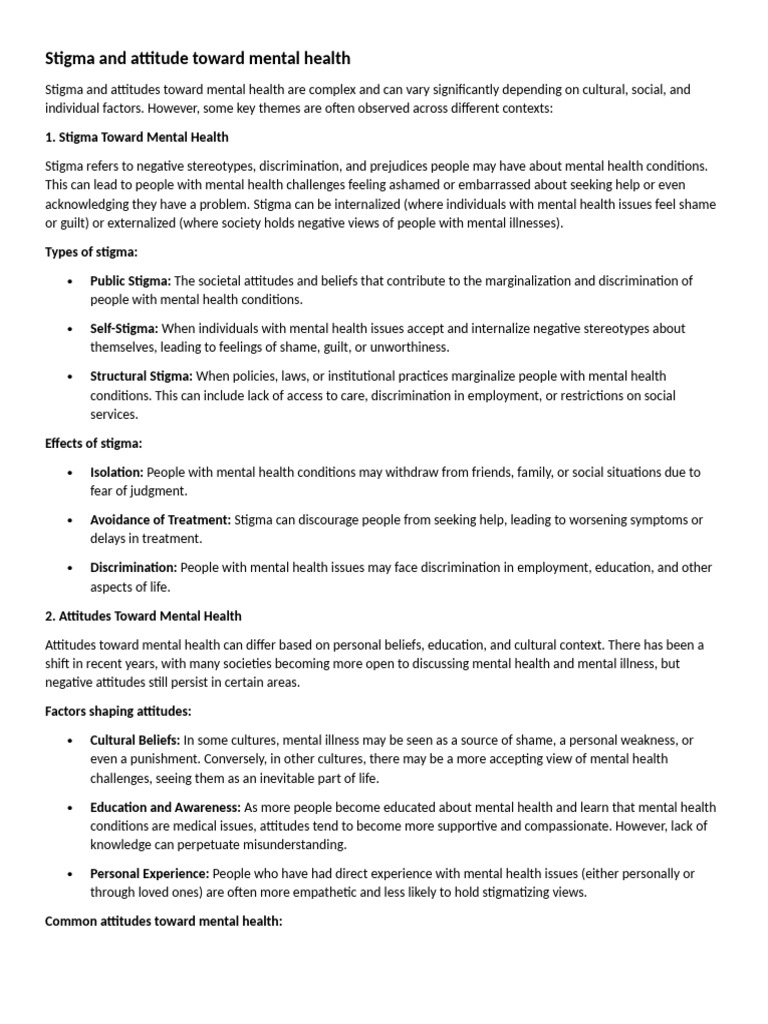 Stigma and Attitude Toward Mental Health | PDF | Mental Health | Social ...