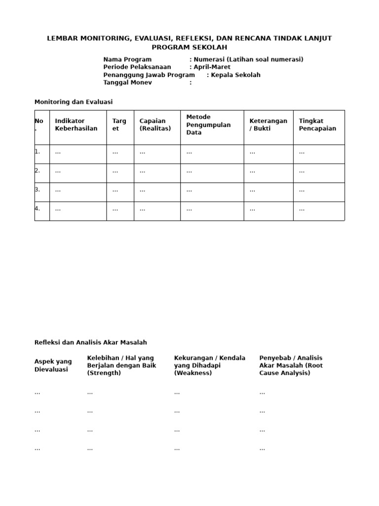 Monitoring dan Evaluasi Program Numerasi | PDF