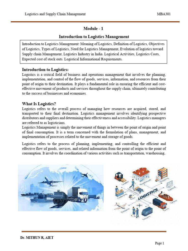 LSCM 3rd Sem Module 1 | PDF | Logistics | Warehouse