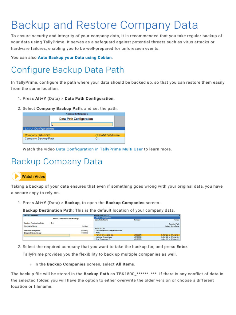 Backup Restore Company Data Tally | PDF | Backup | Computer File