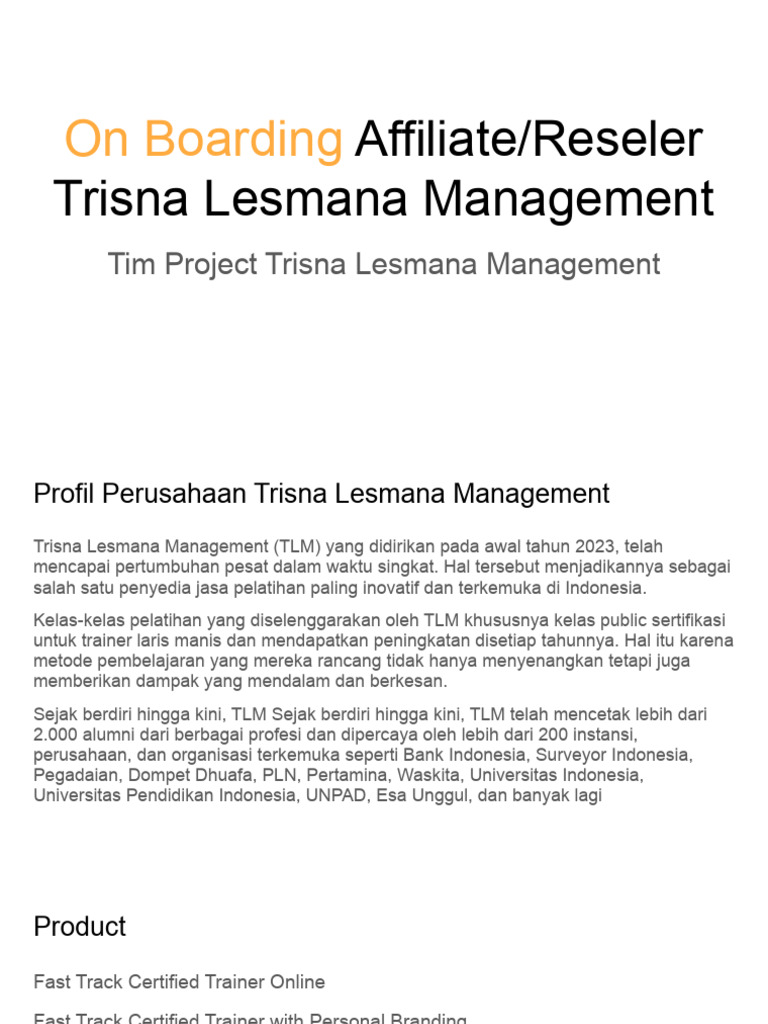 Onboarding Reseller Trisna Lesmana | PDF