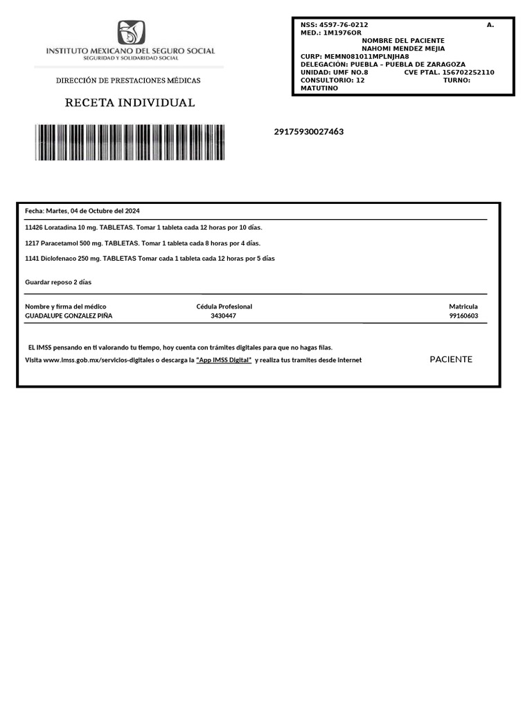 410986130 Receta IMSS Editable (1) | PDF