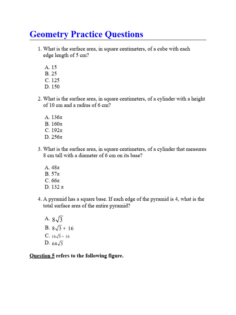Geometry Practice Questions for Students | PDF | Area | Sphere