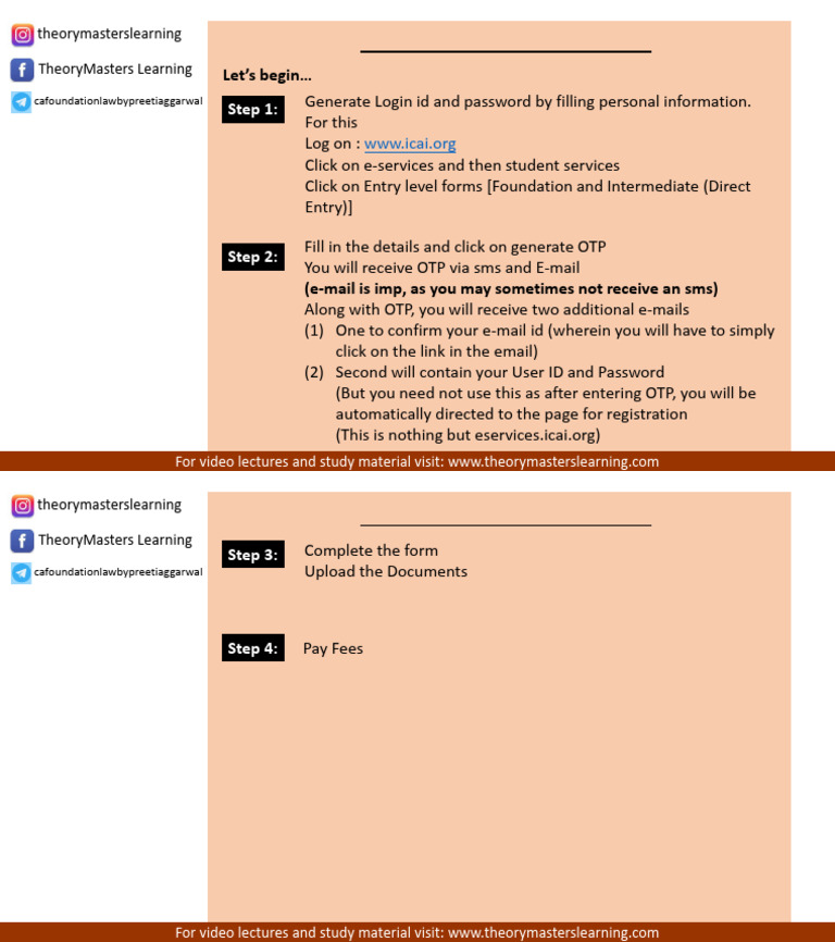 Detailed Registration Procedure For CA Foundation 1 4 | PDF