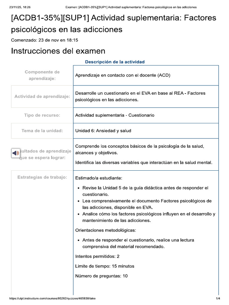 Examen Psic Salud Actividad Suple 10 de 10puntos | PDF