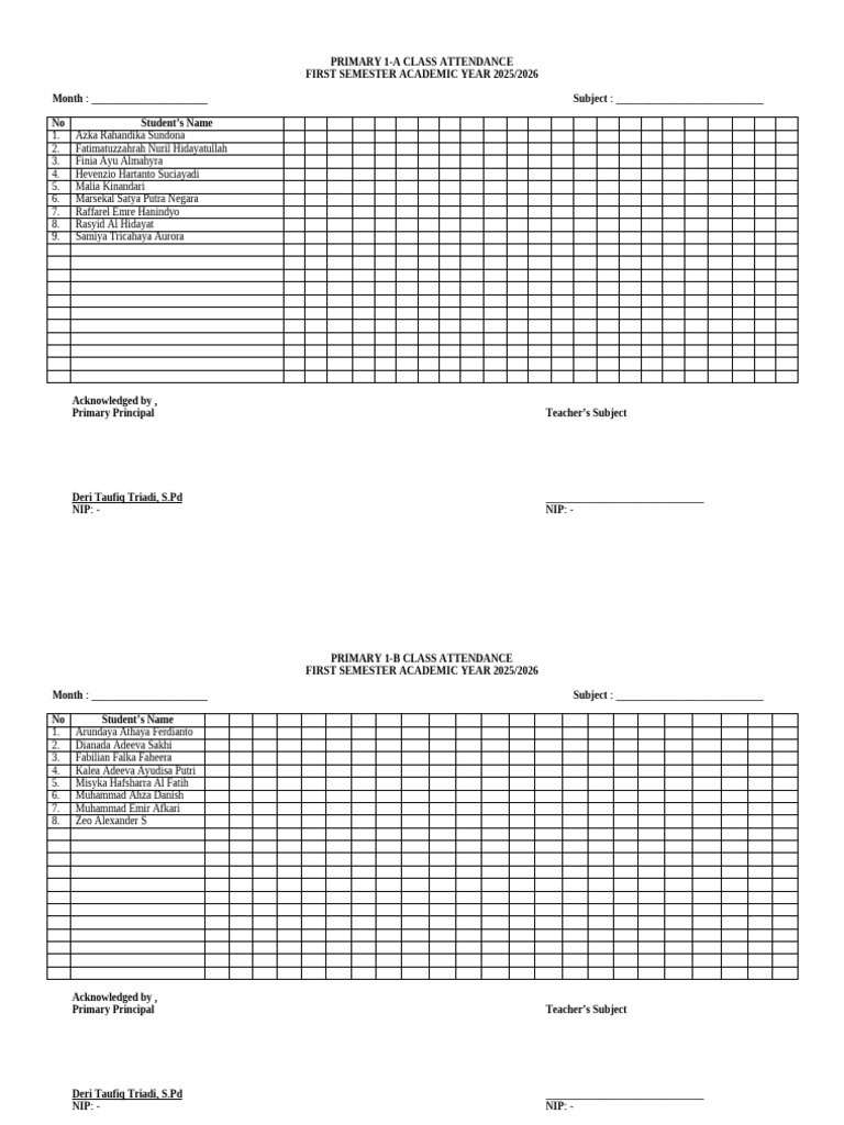 Format Class Attendance | PDF