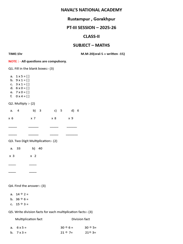 Class II Maths | PDF