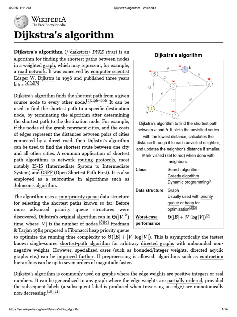 Dijkstra's Algorithm - Wikipedia | PDF | Algorithms | Combinatorics