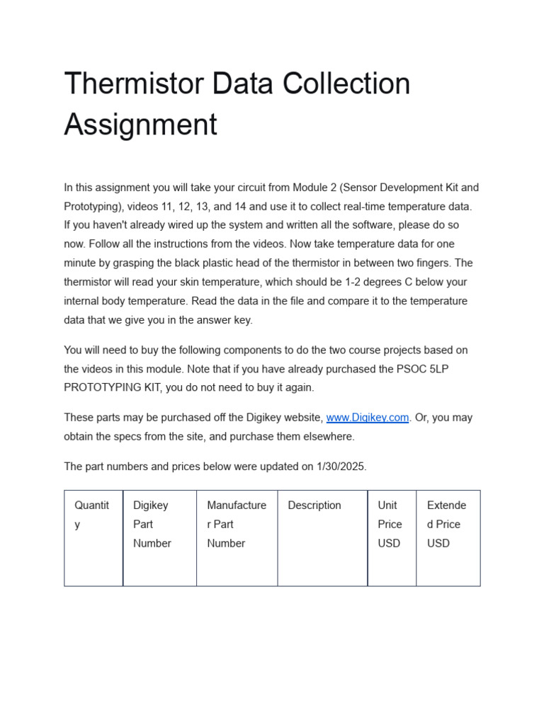 Thermistor Data Collection Assignment | PDF