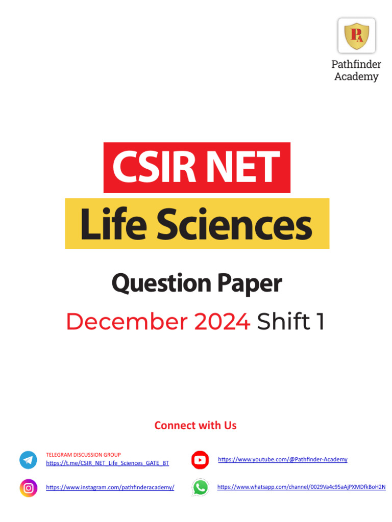 CSIR NET Life Sciences Dec 2024 Question Paper | PDF | Mitochondrion ...