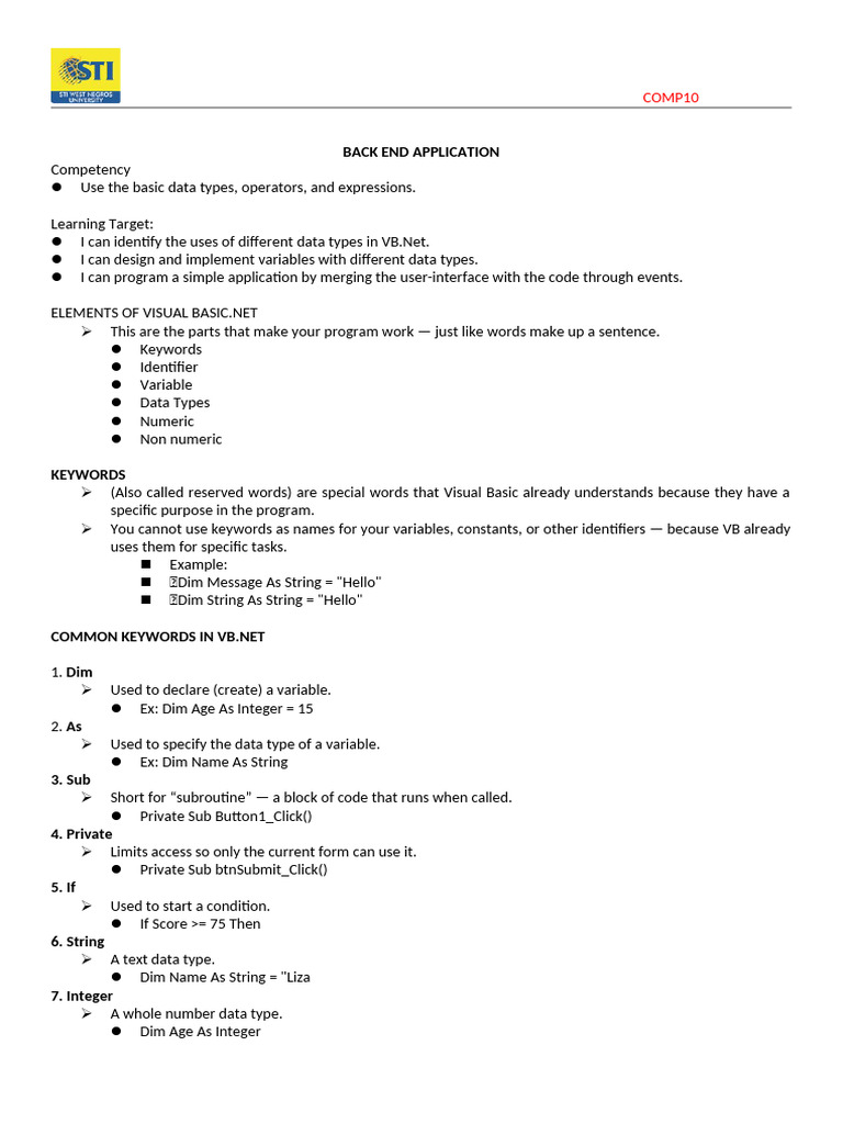 Lesson5 Back End Application | PDF | Data Type | Variable (Computer ...