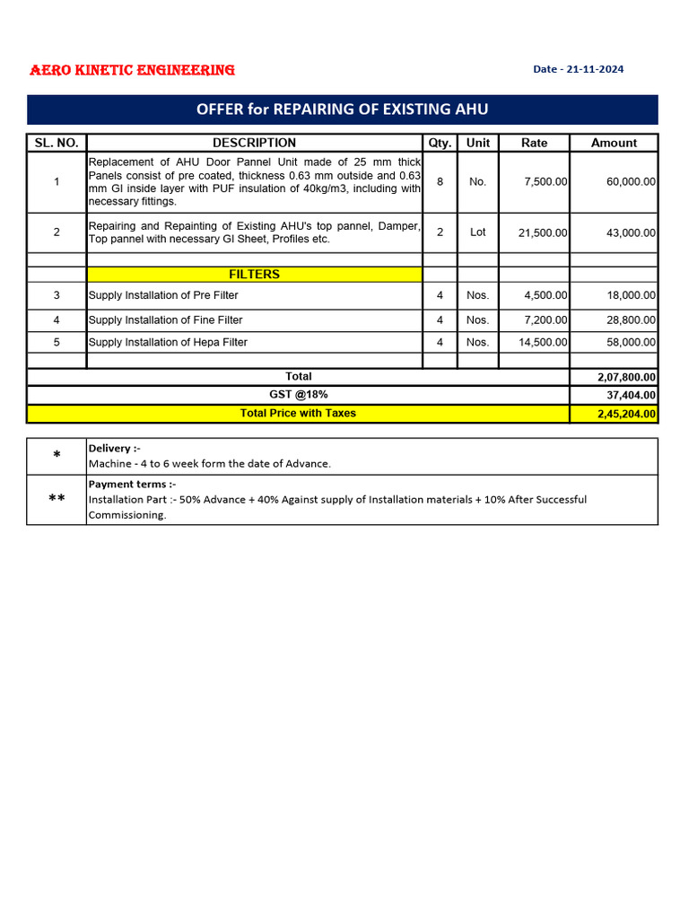 AHU Repair and Replacement Proposal | PDF